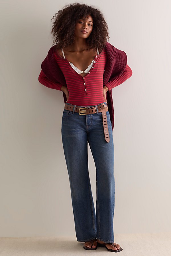 FREE PEOPLE Just Enough Stripe Button-Front Bodysuit